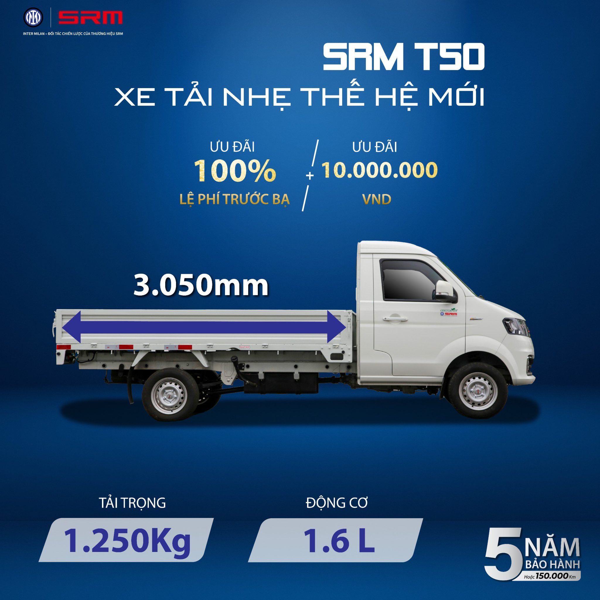 Xe tải SRM T50 Thùng Lửng | SRM | SHINERAY MỸ ĐÌNH